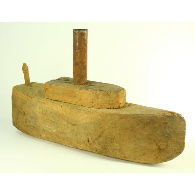 19th Century Large Primitive Folk Art Wooden Ship Model Steamship ...