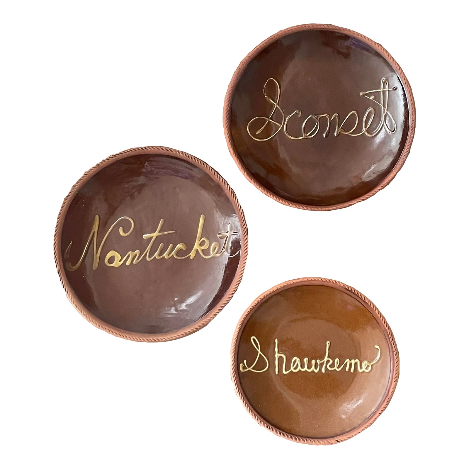 Antique Nantucket Redware Pottery Plates - Set/3 | Chairish