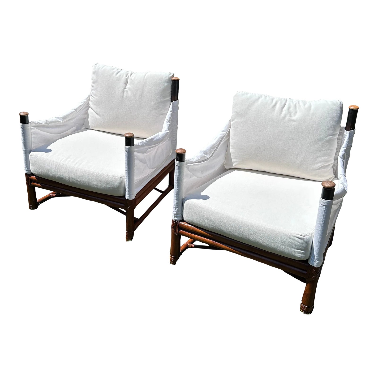 Pair of White Slipcovered Sling Arm Chairs | Chairish
