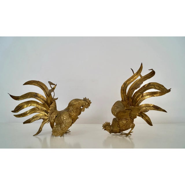 1960's Hollywood Regency Solid Brass Rooster Sculptures - a Pair | Chairish