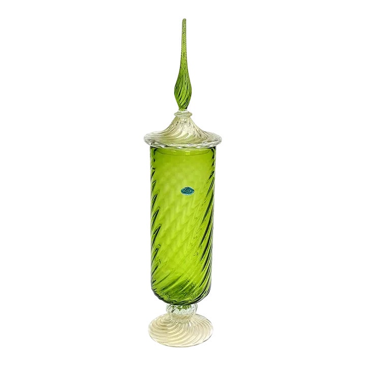 Murano Vintage Green Gold Flecks Italian Art Glass Midcentury Decanter ...