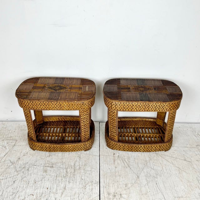 Vintage Woven Pencil Reed Rattan Side Tables- a Pair | Chairish