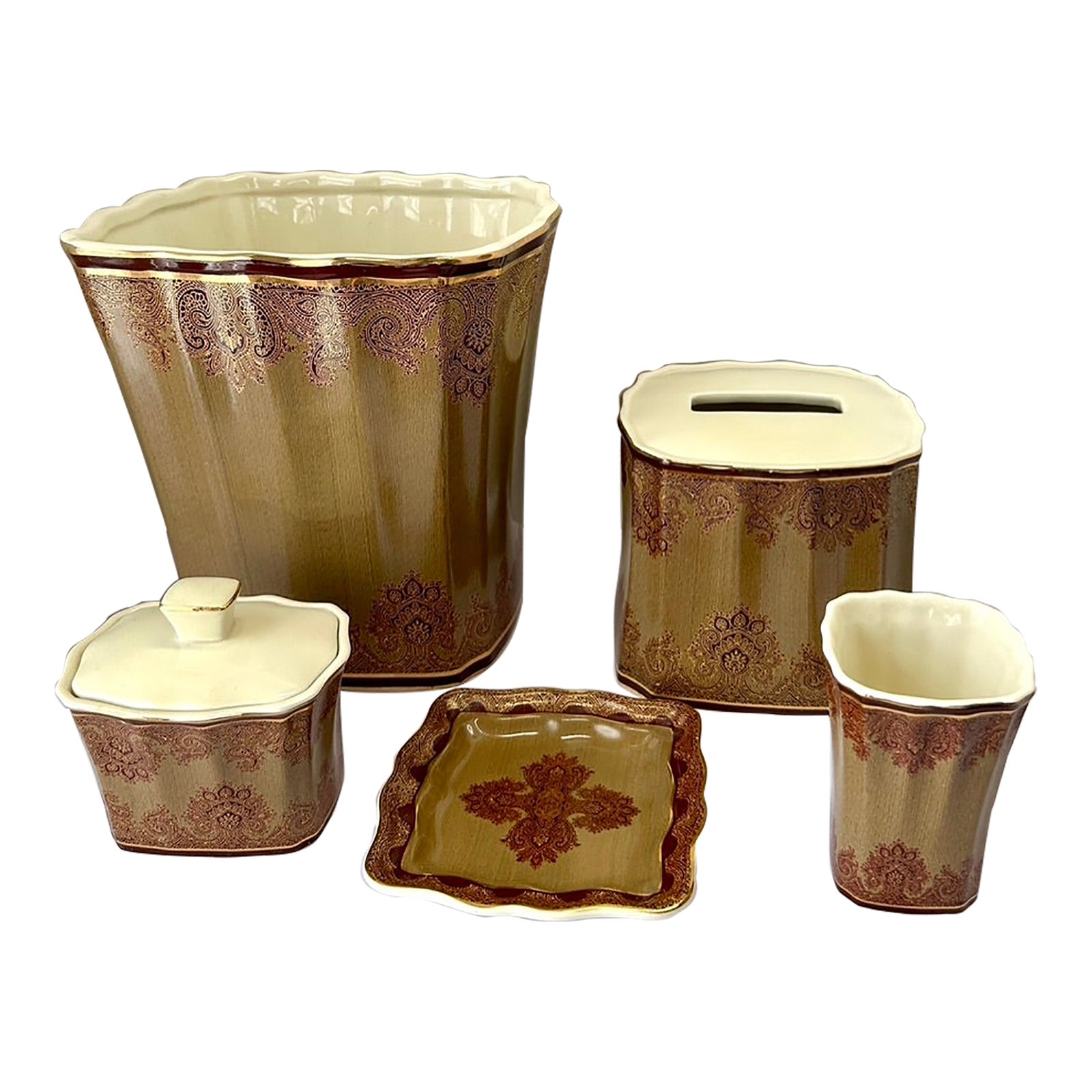 Vintage Baroque Style Paisley Bathroom Vanity Set - 5 Piece Set | Chairish