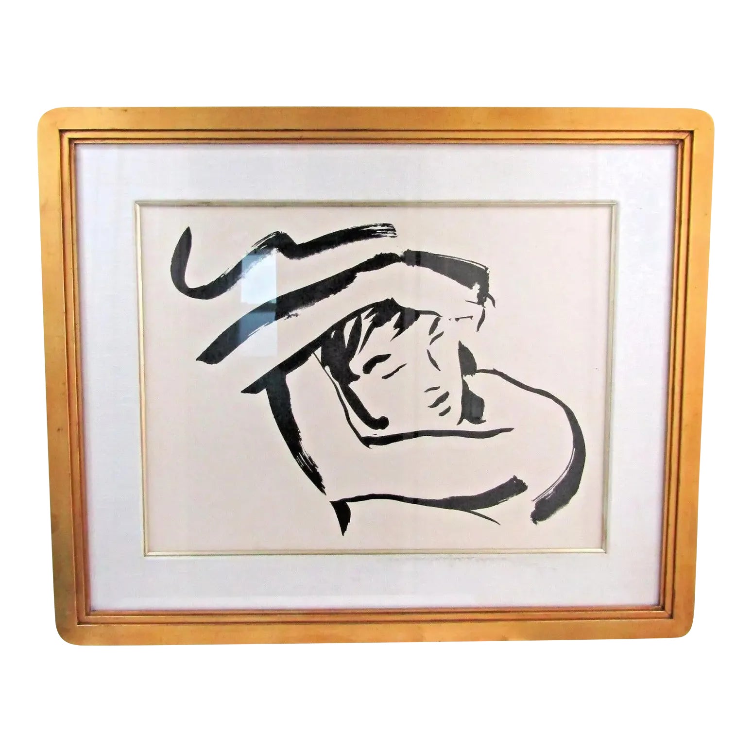 Vintage Jay Spectre Framed and Signed Abstract Brushstroke Ink Drawing ...