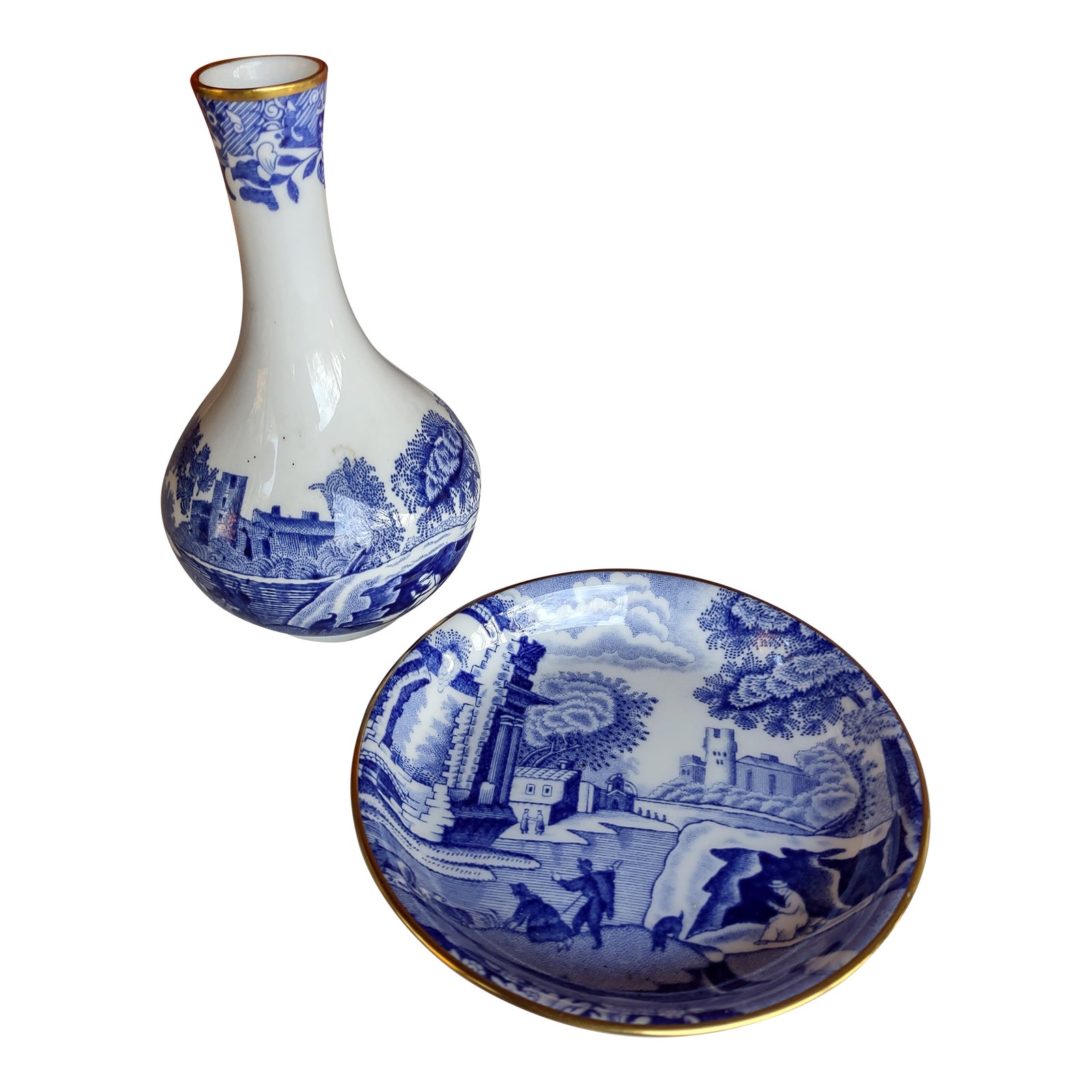 Vintage Tiny Blue and White Spode Italian Bud Base and Plate - a Set ...