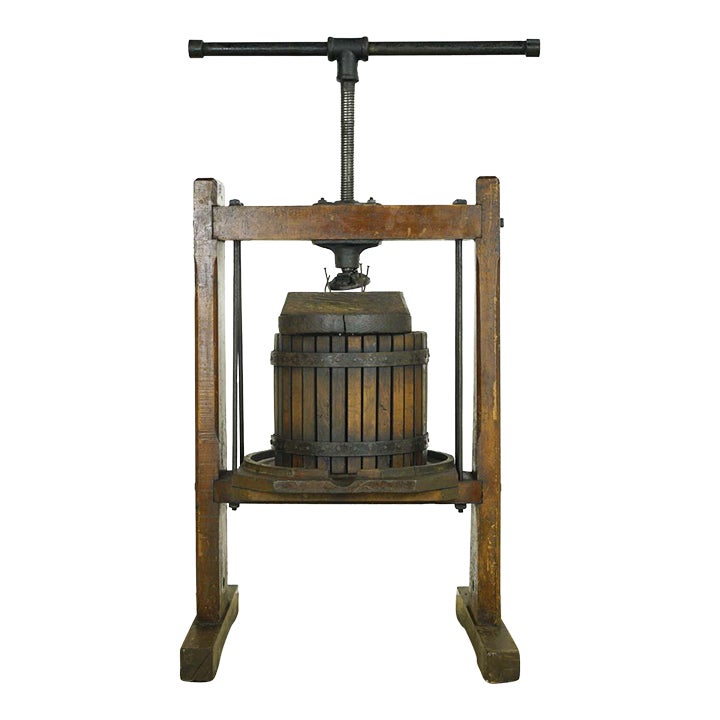 Antique Wood & Steel Wine Fruit Press | Chairish