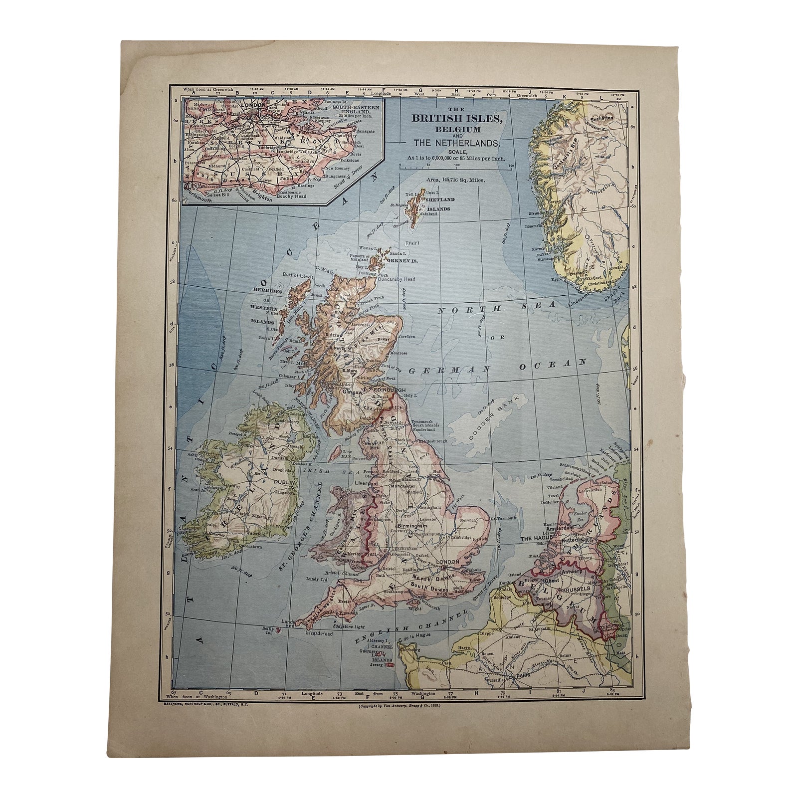 1883 Antique British Isles Map | Chairish