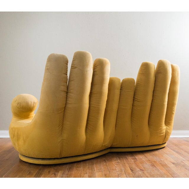 1960s Abstract Yellow Fabric Cupped Hands Couch | Chairish