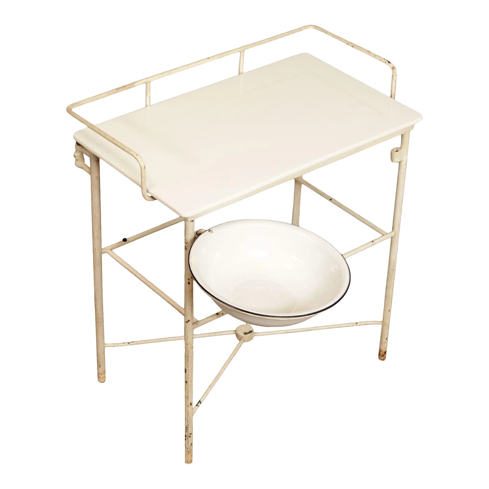 Vintage Enameled Steel Wash Basin and Stand | Chairish