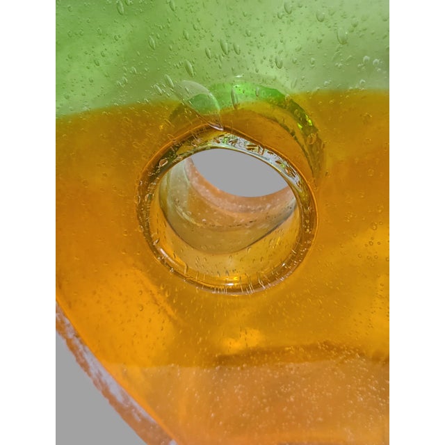 Vintage Margie’s Garden Hand Blown Bubble Art Glass Vase Green & Orange ...