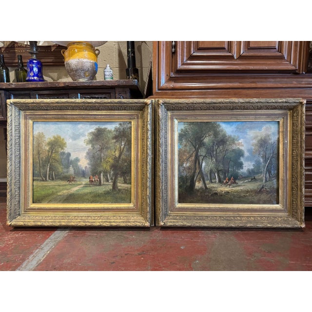 Pair of 19th Century French "Chasse a Courre" Oil Paintings Signed ...