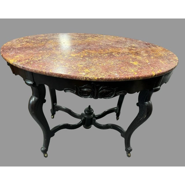 Late 20th Century Victorian Marble Top Parlor Table | Chairish