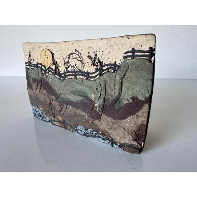 1983 Vintage Studio Pottery Landscape Design Slab Vase | Chairish