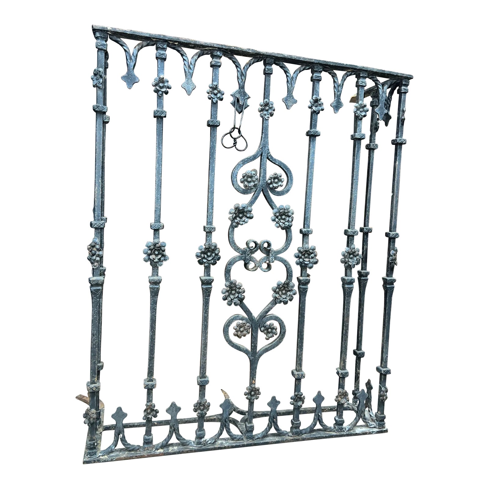 1920's Iron Spanish Revival Style Window Grid With Detailed Flowers and ...