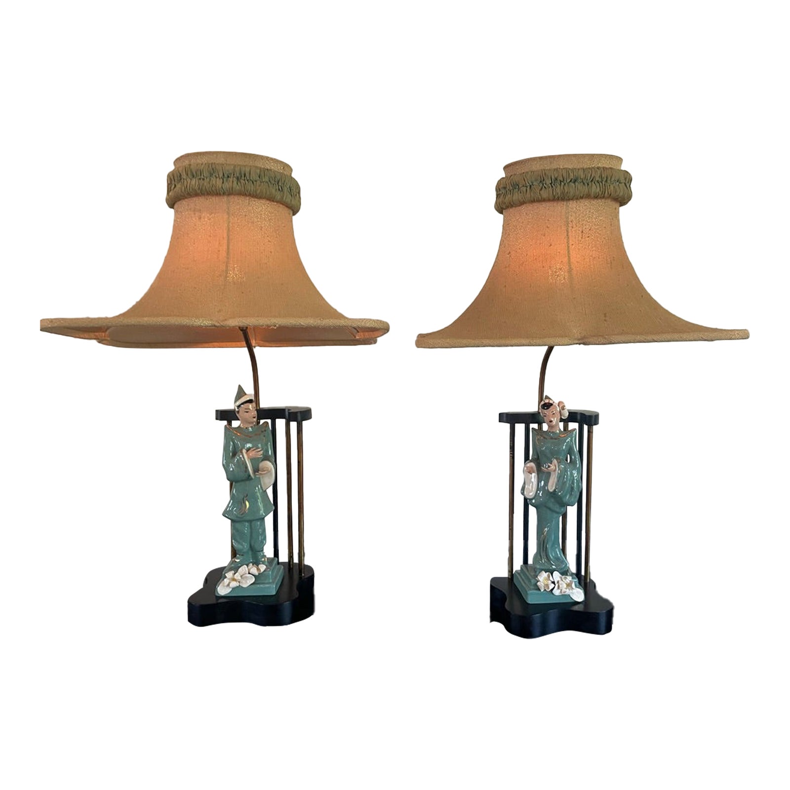 Set of 2 Vintage Chinoiserie Figural Lamps by Walter Wilson "The Queen ...