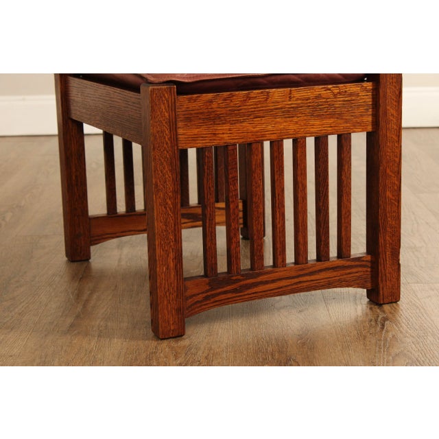 The Michaels Company Mission Style Oak and Leather Footstool | Chairish