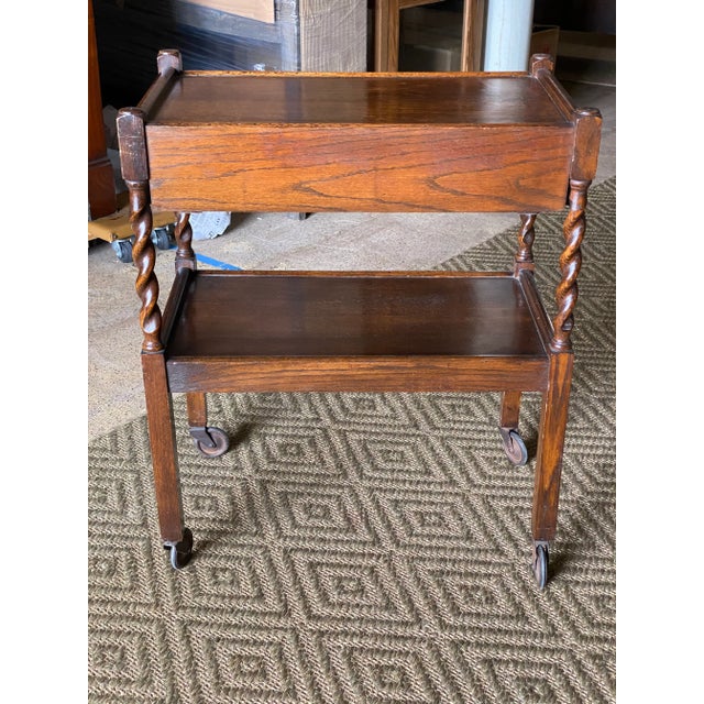 Antique English Tea Trolley Drinks Cart Oak Barley Twist | Chairish
