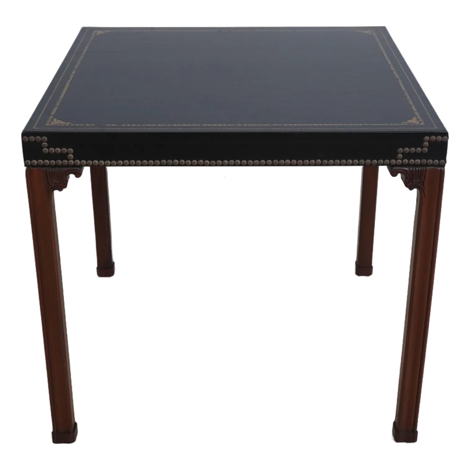 Stunning Chippendale Style Leather Top Square Card Table | Chairish