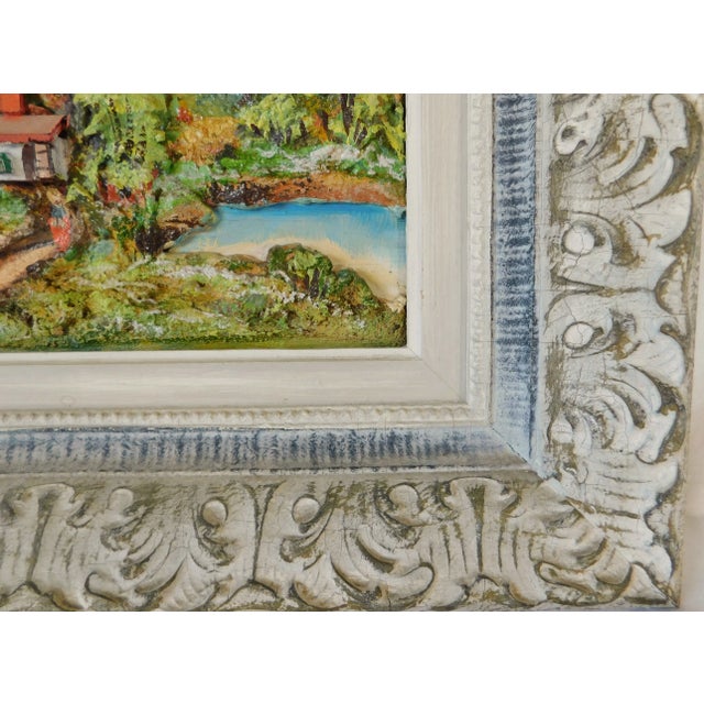 Pair Vintage Mid Century Raised Paper Mache Landscape Painting on Board ...