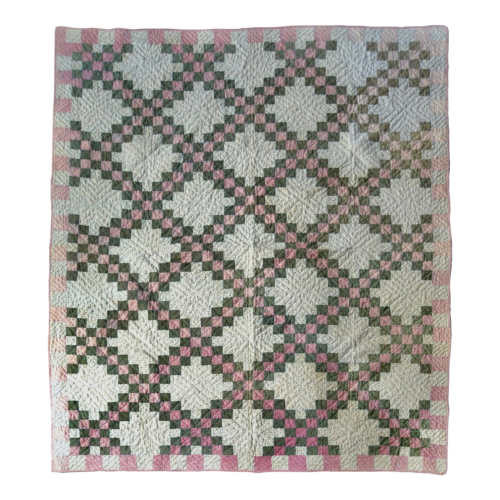 Early 20th Century Hand-Stitched Irish Chain Quilt | Chairish