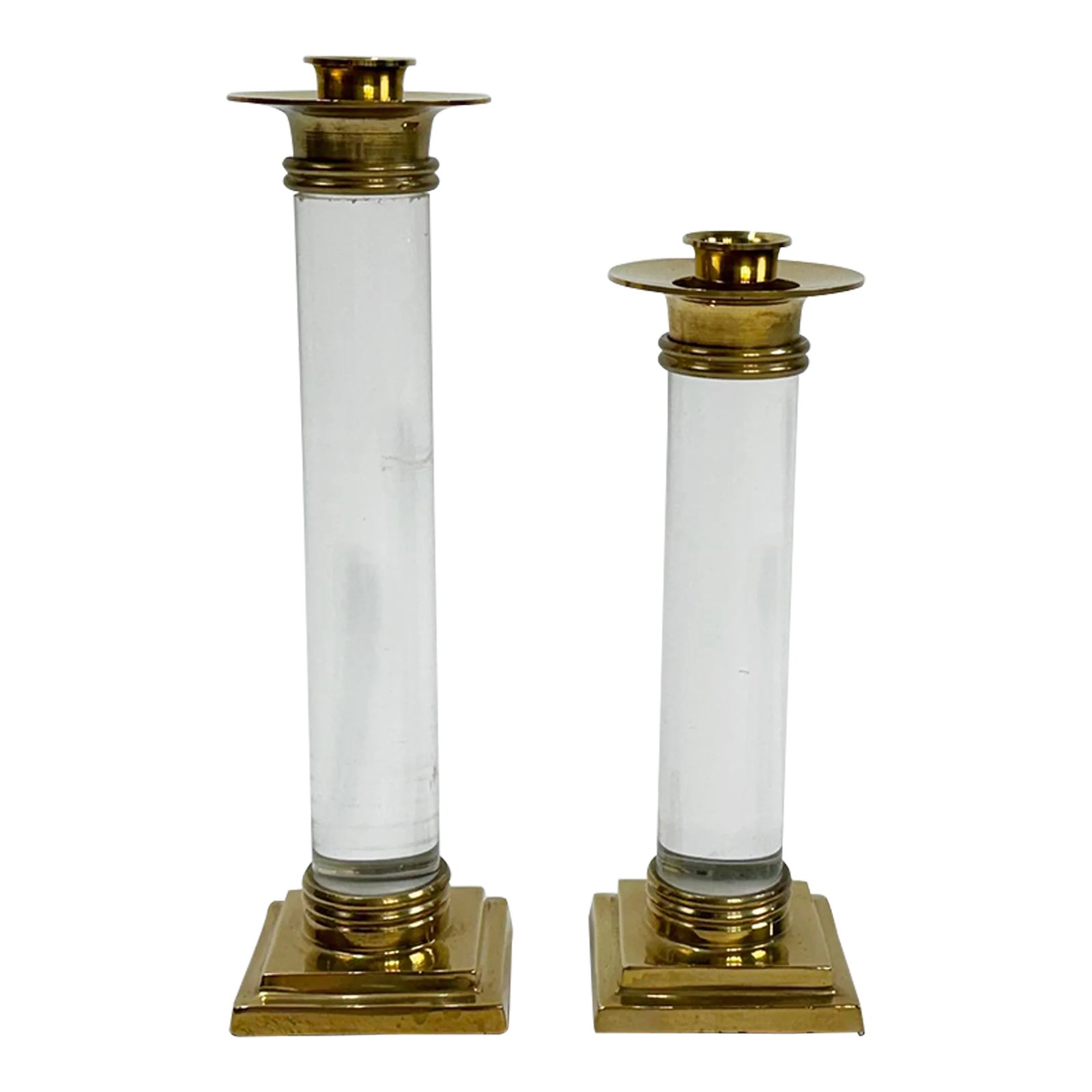 Vintage Hollywood Regency Style Brass and Lucite Candlestick Holders ...