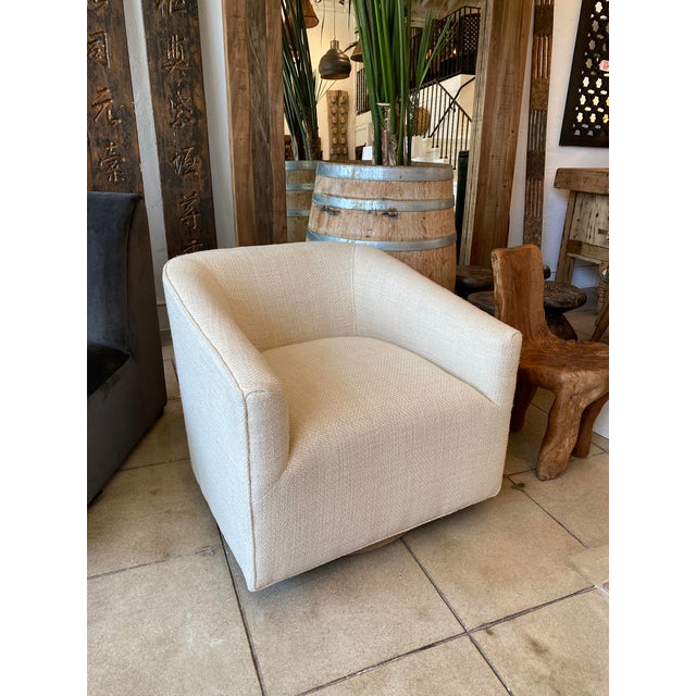 Ivory Tweed Swivel U Arm Chair | Chairish