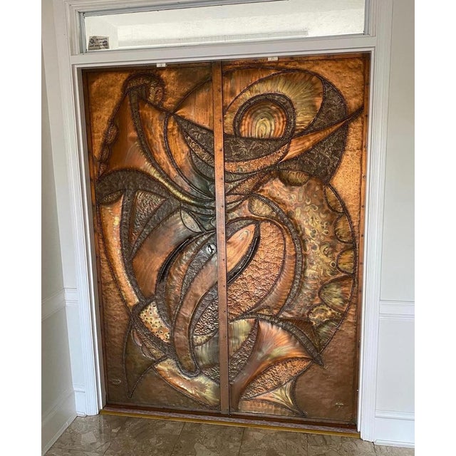 Artist Roy R. Butler Signed Copper Brutalist Doors - a Pair | Chairish