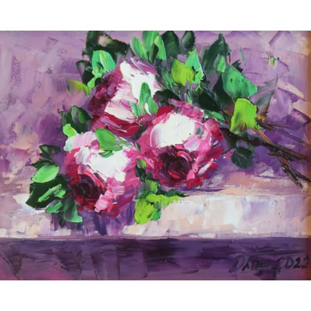 Lavender Floral Bouquet of Roses Artist “ Dorothy Laz” Signed Oil ...