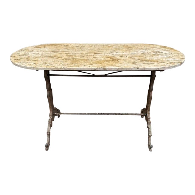 French Oval Marble Top Cafe Table With Metal Base | Chairish