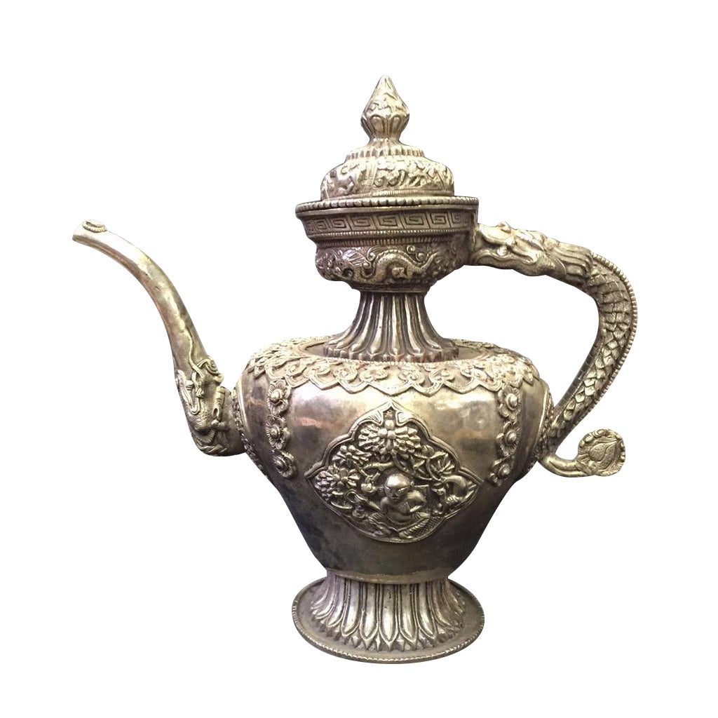Vintage Handwork Silver & Copper Tea Pot | Chairish