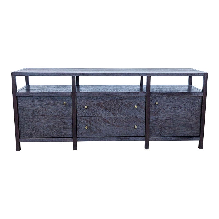 Crate & Barrel Keane Espresso Wood Storage Media Console | Chairish