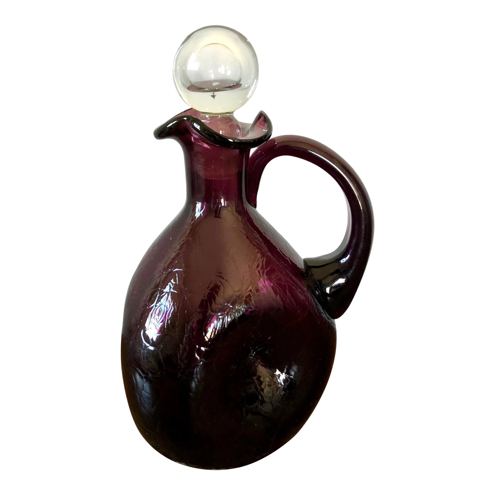 Vintage Blenko Purple Handle Decanter | Chairish