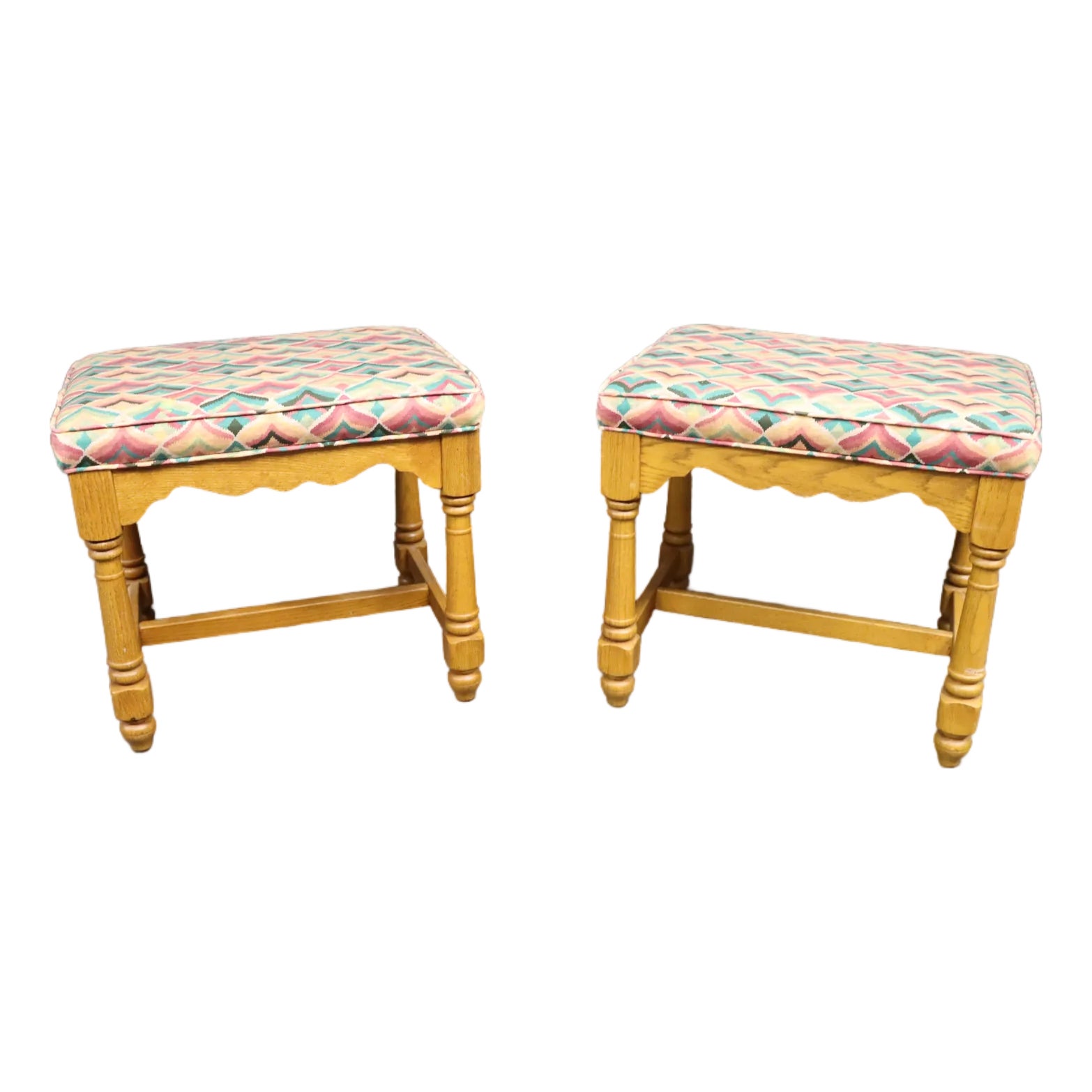 Ethan Allen Contemporary Oak Stools/Pair | Chairish