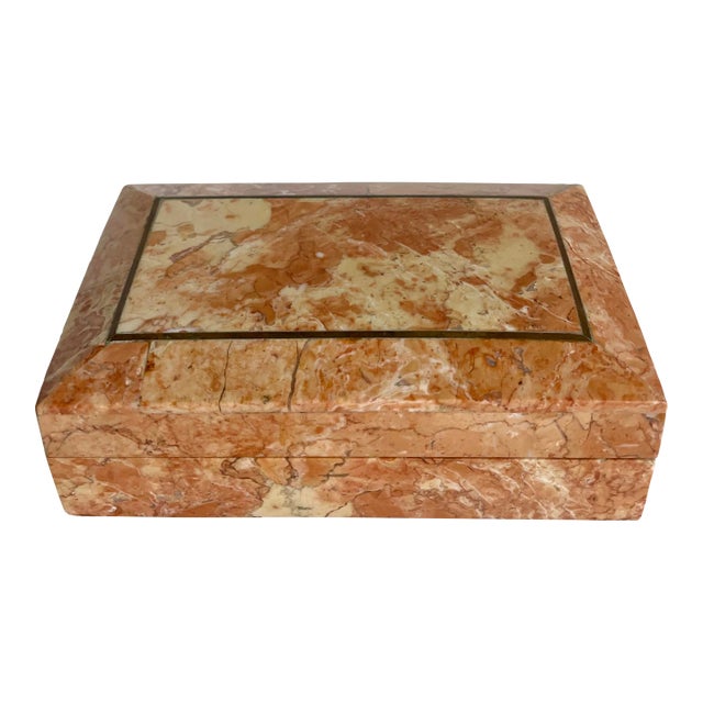 Vintage Pink Marble Stone and Brass Lidded Box | Chairish