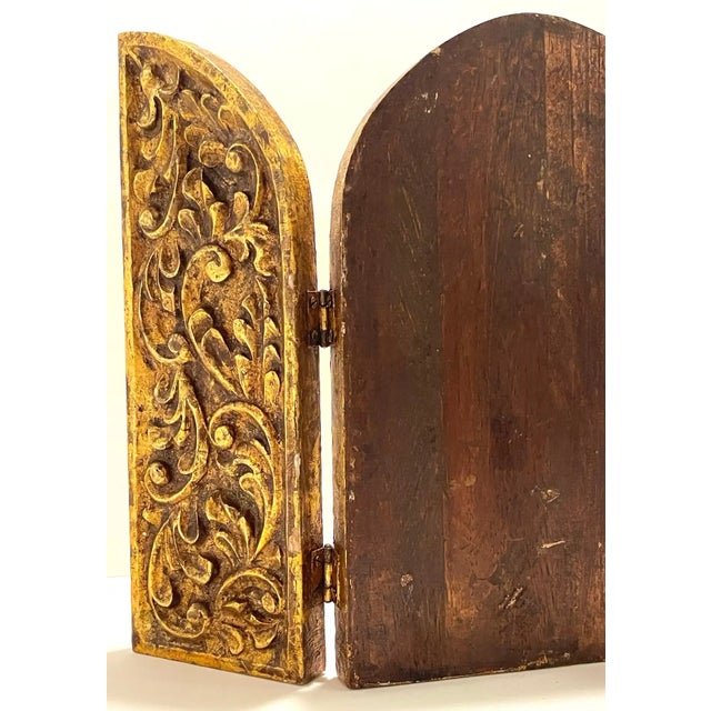 19th C. Spanish Colonial Carved Giltwood Triptych of Virgin Mary & Christ Child | Chairish