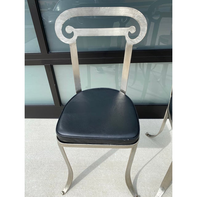 1990s Set of 8 Iron Klismos Column Dining Chairs With Leather ...