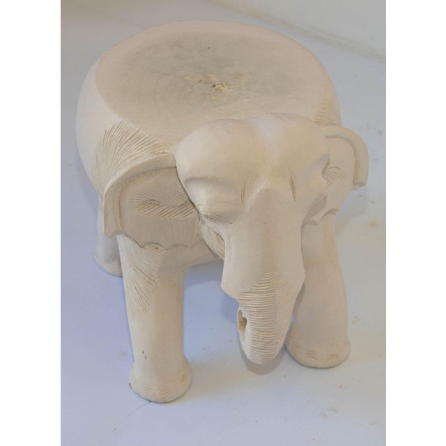 Large Vintage White Hand-Carved Wood Elephant Stand Side Table | Chairish