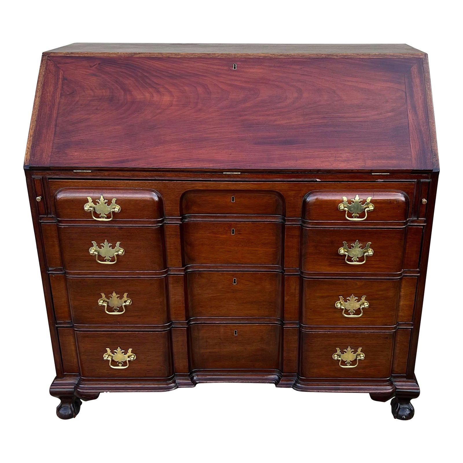 A Antique Centennial Period Chippendale Style Block Front Desk With ...