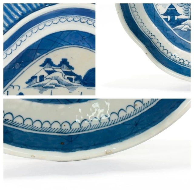 Antique Blue & White Canton Pattern Chinese Export Porcelain Shrimp ...