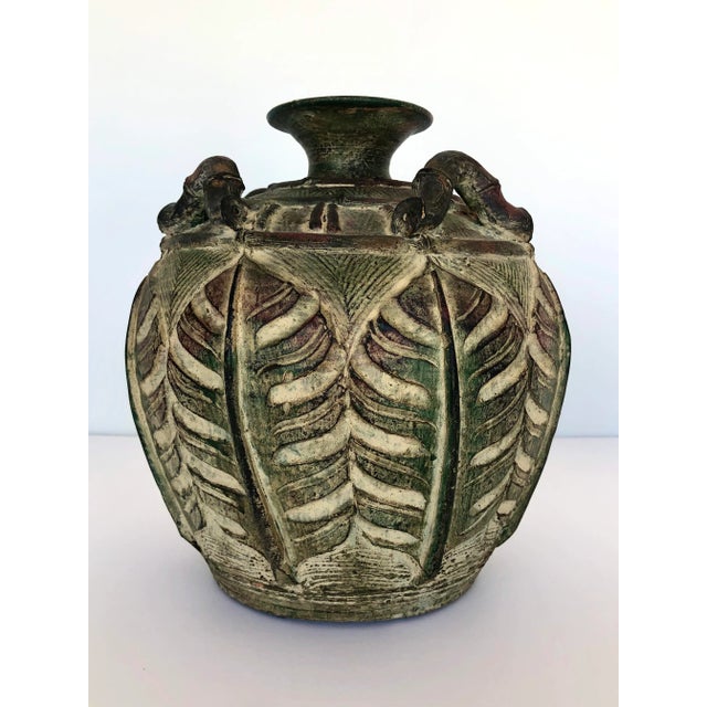 1940's Bass Relief Vase With Botanical Details | Chairish