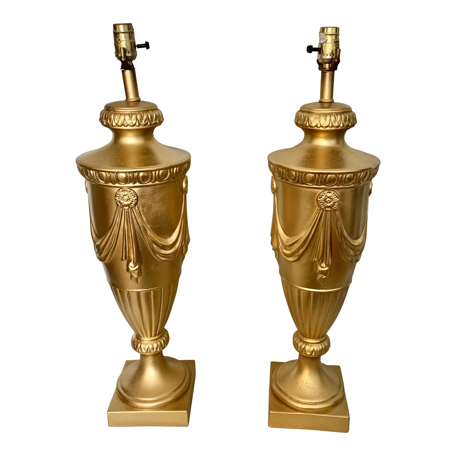 Vintage Full Gilt Neoclassical Drapery Design Lamp Bases - a Pair ...