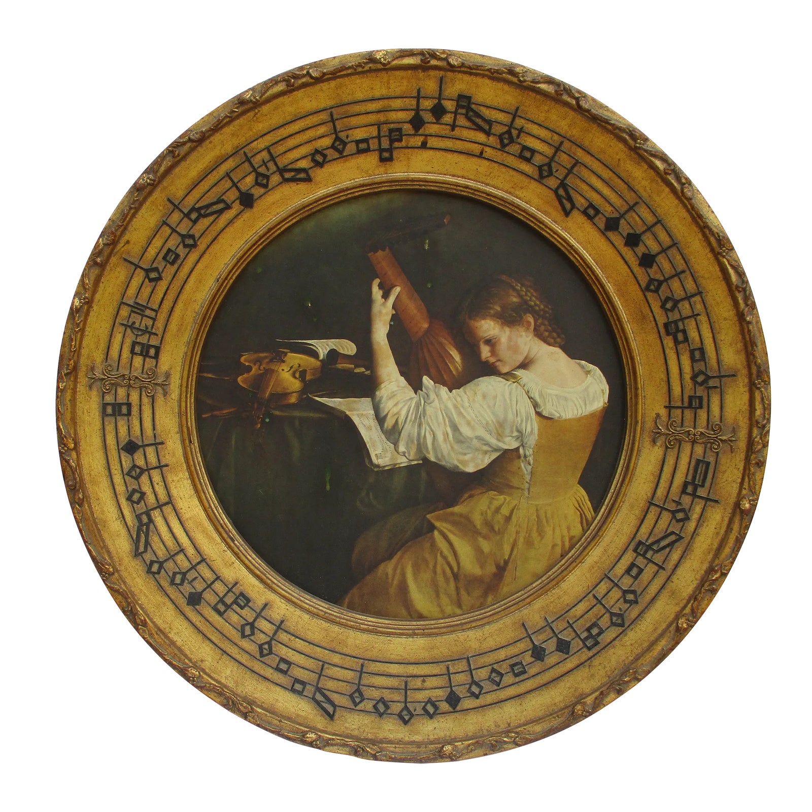 La Barge Gilded 30" Diameter Round Frame -The Lute Player | Chairish