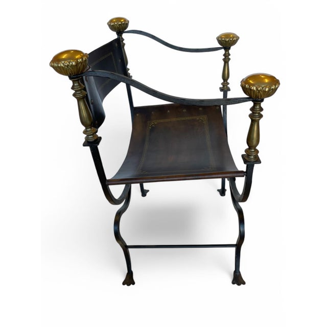 Mid 20th Century Dante Chair Renaissance Style Iron, Bronze & Leather ...