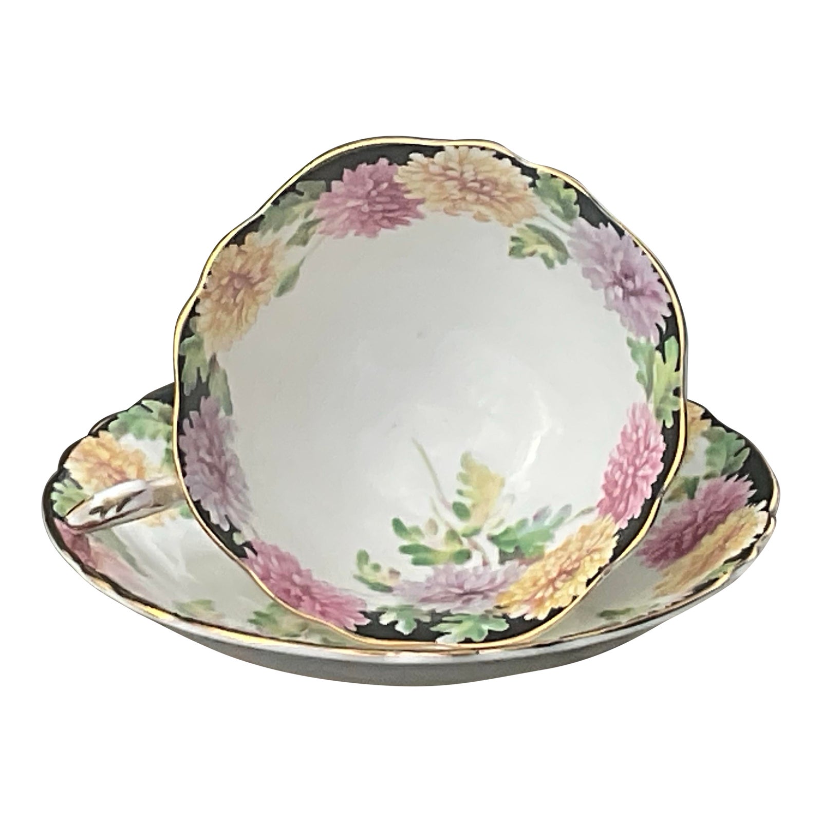Paragon Mums Pattern Teacup and Saucer, Circa 1950 | Chairish