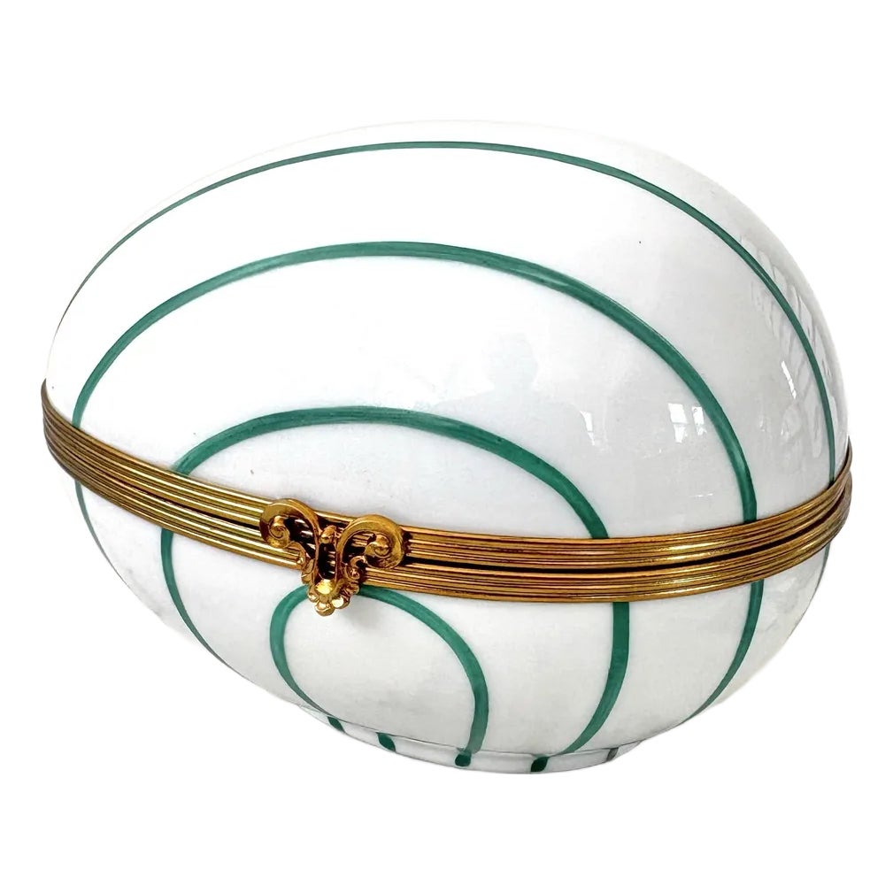 Limoges Hand Painted Porcelain Egg Box With Brass Closure. | Chairish