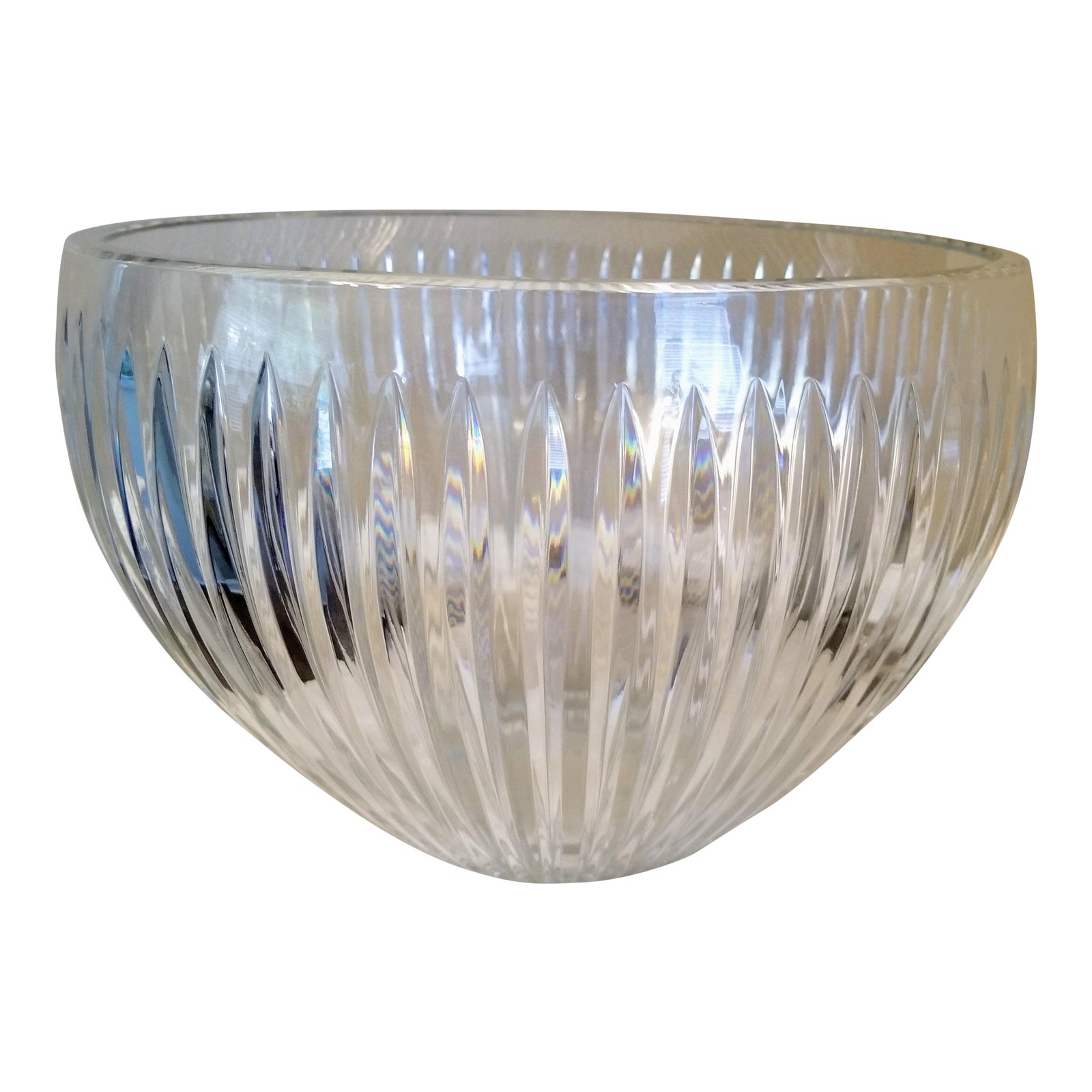 Vintage Large Ribbed Crystal Bowl | Chairish