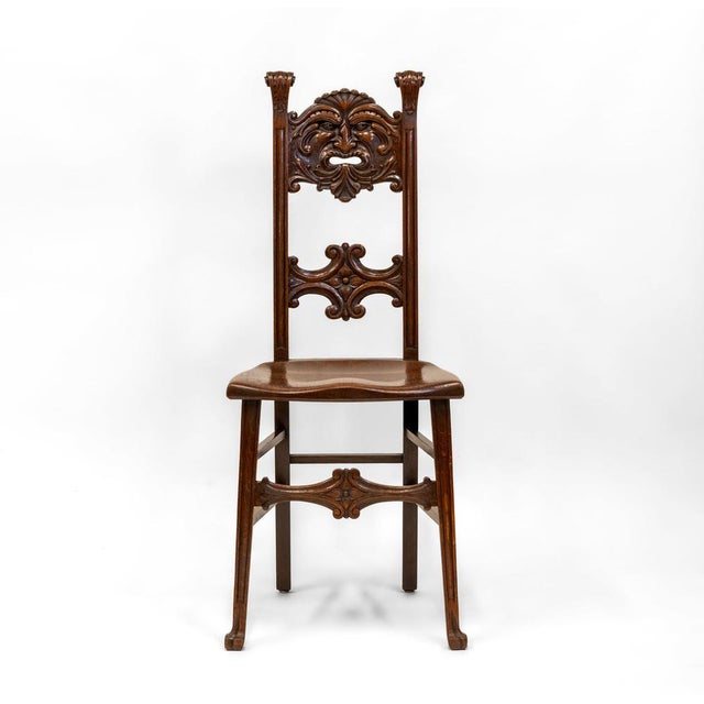 English Edwardian Oak Side Chair with Carved Green Man, 1890s | Chairish