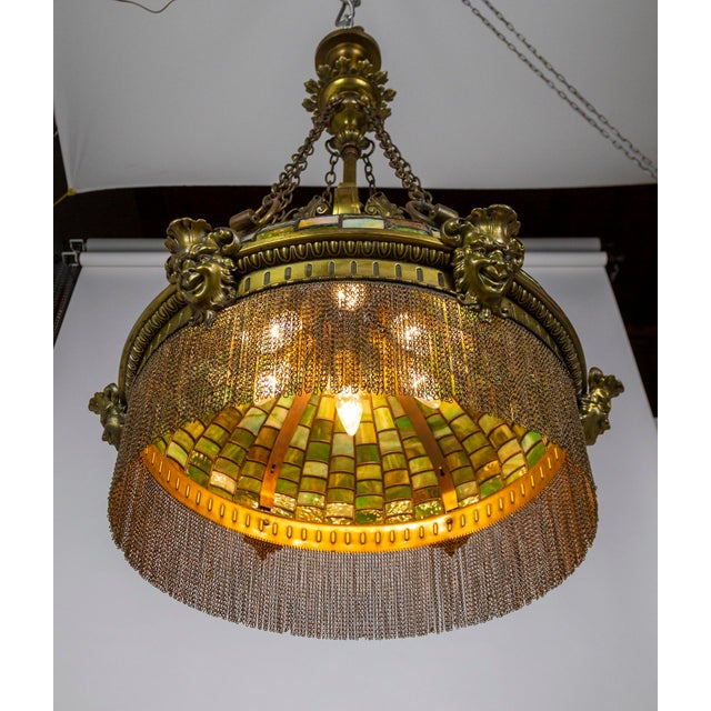 19th Century Victorian Art Nouveau Green Slag Glass & Brass Mascaron ...