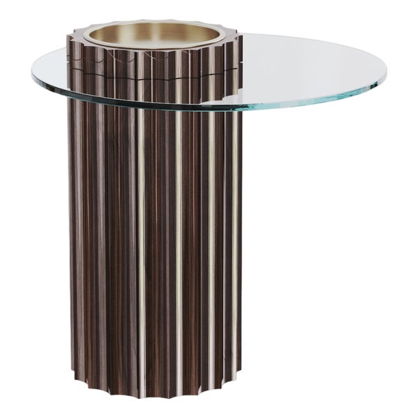 Modern Art Deco Side Table in Lacquered Dark Wood with Glass from ...