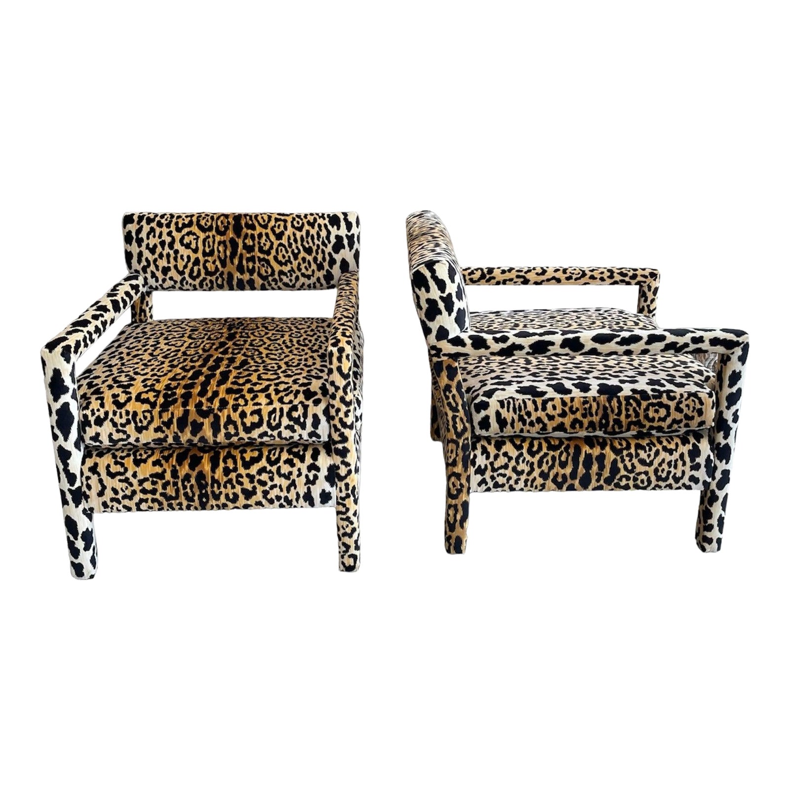 Pair of Mid 20th Century Leopard Milo Baughman Parsons Chairs | Chairish